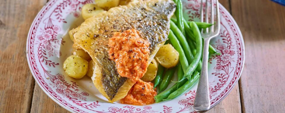 Pan fried sea bream with romesco sauce - La Española Olive Oil